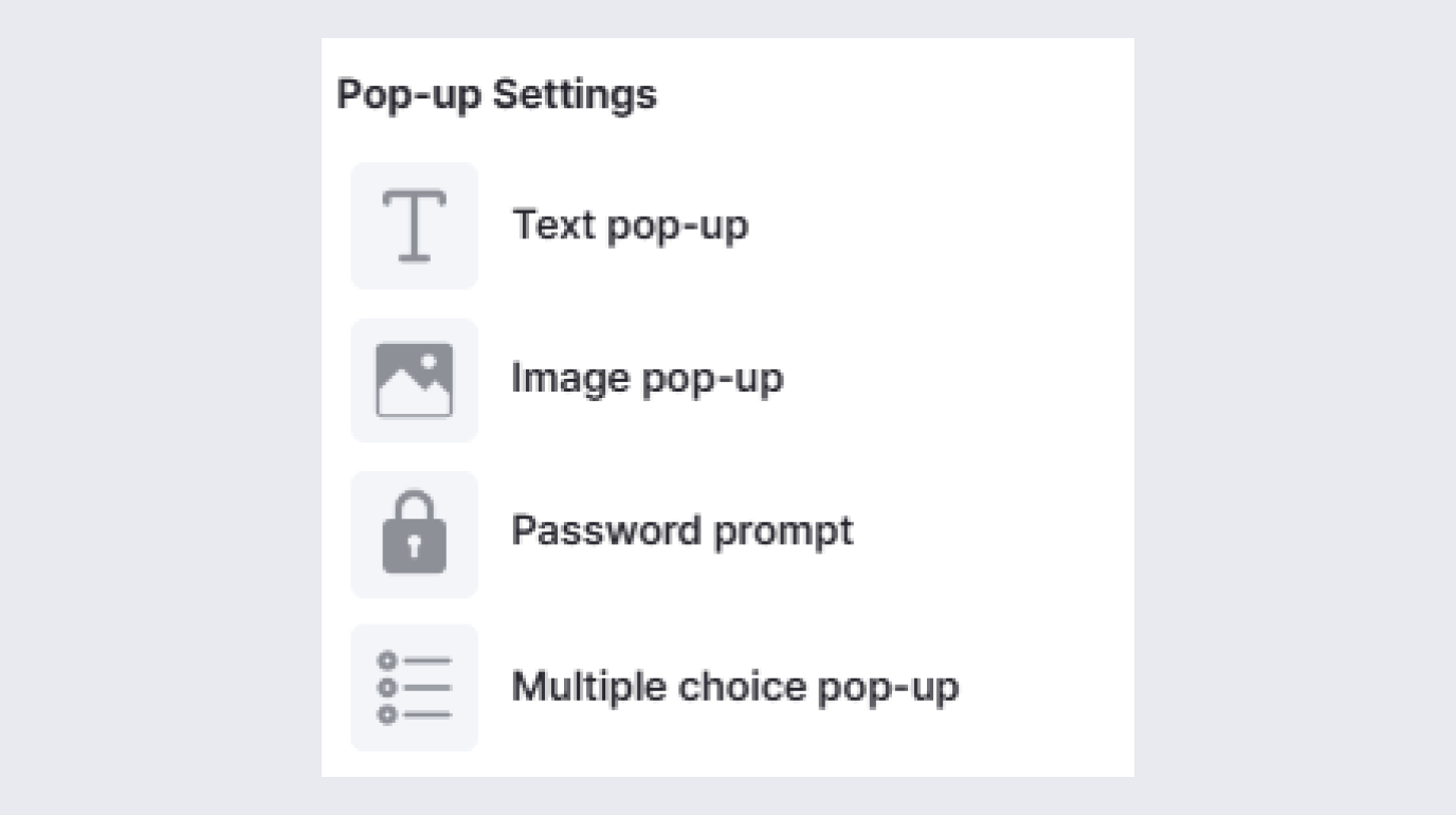 Object Settings: Pop-up Settings